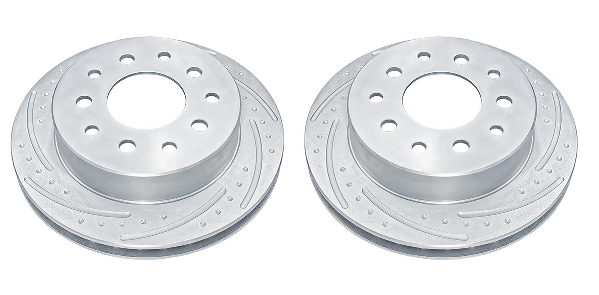 New Performance Front Rotors (Pair) Dimple Drilled, Slotted and Zinc ...